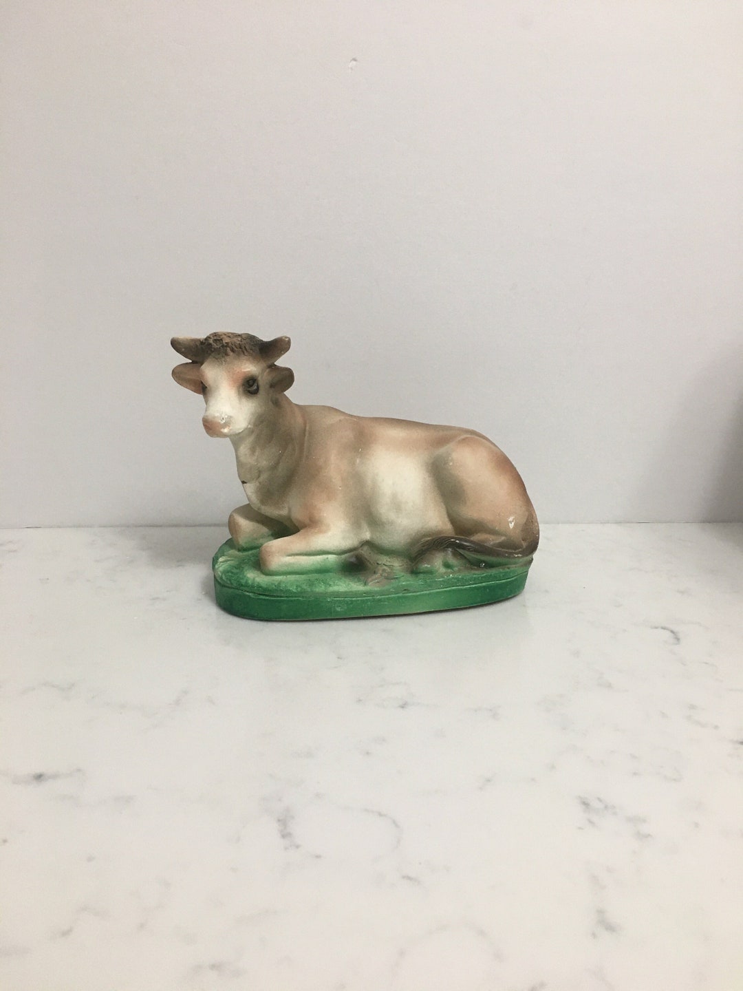 Lg Vintage Chalkware Nativity Cow Statue, Vintage Plaster Cow Figurine ...