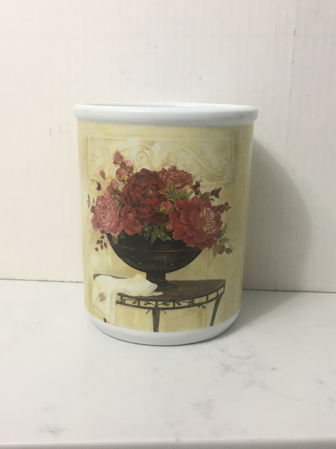 Vintage Crock With Botanical Designs by Artist Kathryn White, Utensil ...