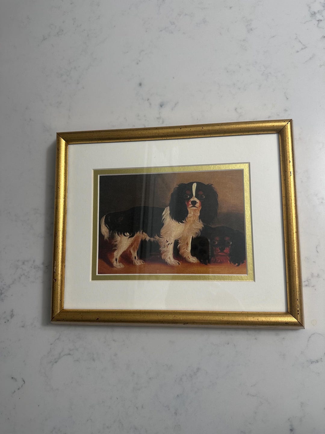 Vintage Print of Two Cavalier King Charles Spaniels in Gold Gilt Frame ...