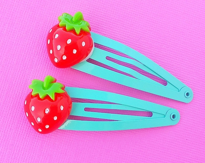 Cute Strawberry Hair Clip Mint Pastel Kawaii Ichigo - Etsy