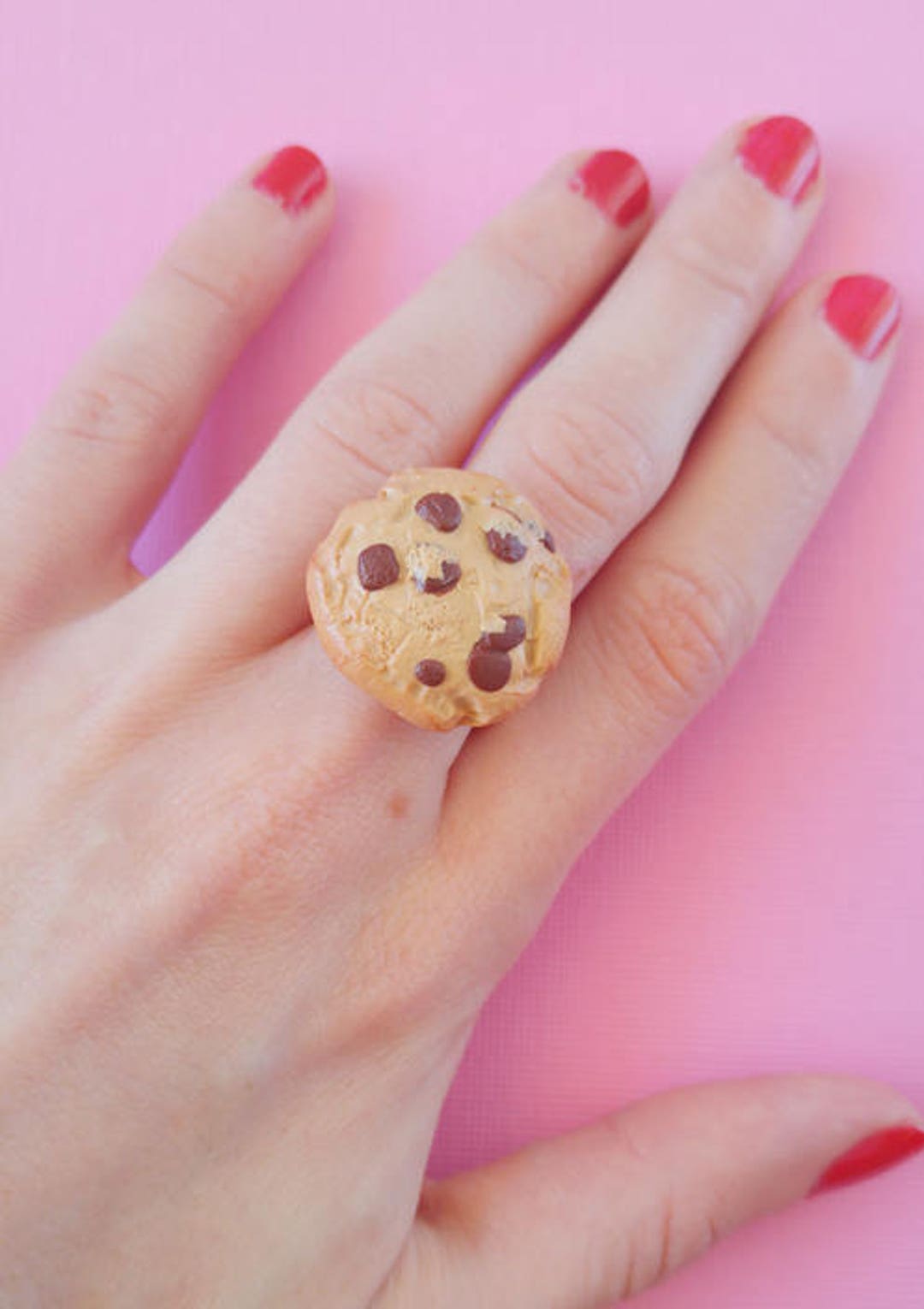 Chocolate Chip Cookie Ring, Miniature Cookie Clay Food Ring Fake Food ...