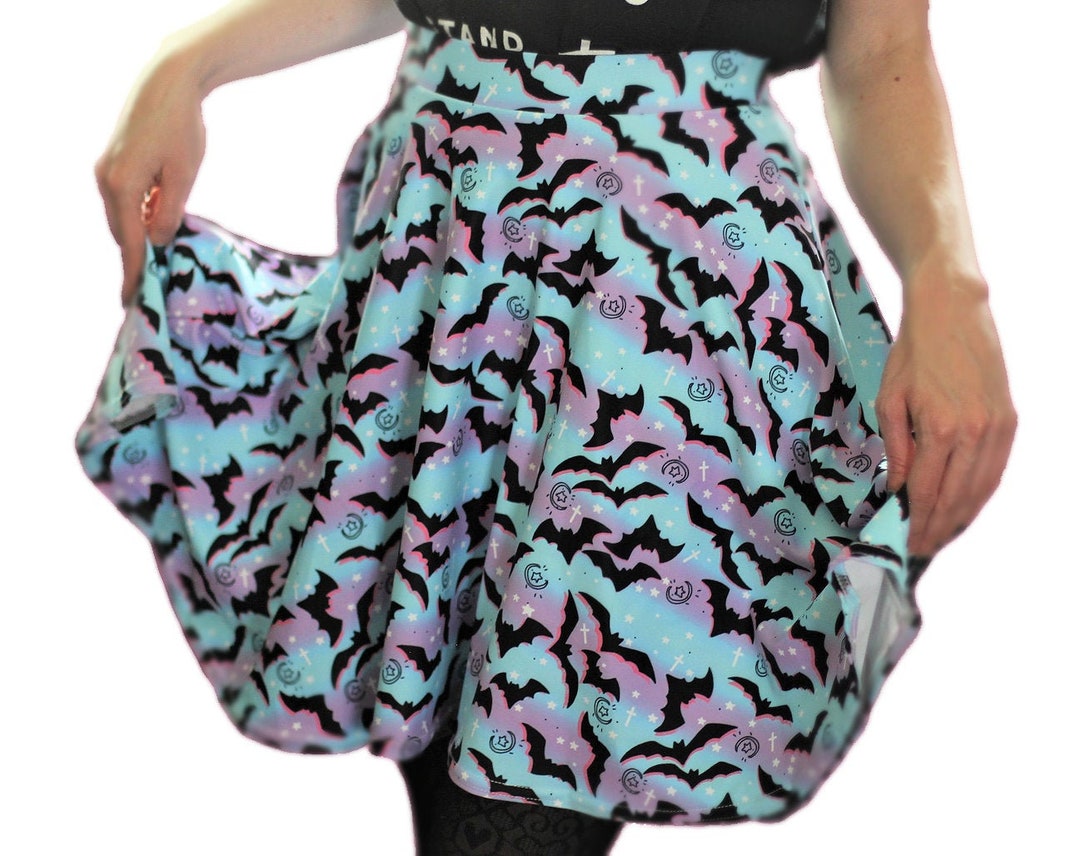 Pastelgoth Bat Skirt, Skater Circle Skirt With Bats on Blue and Purple ...