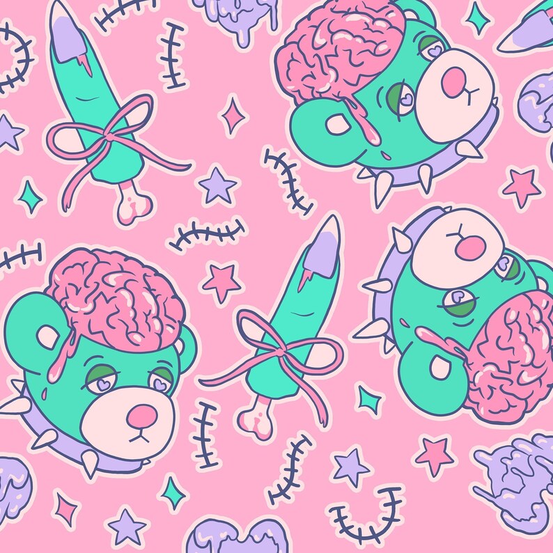 Menhera Zombie Scrunchie Creepy Cute Zombie Bears on Pastel - Etsy