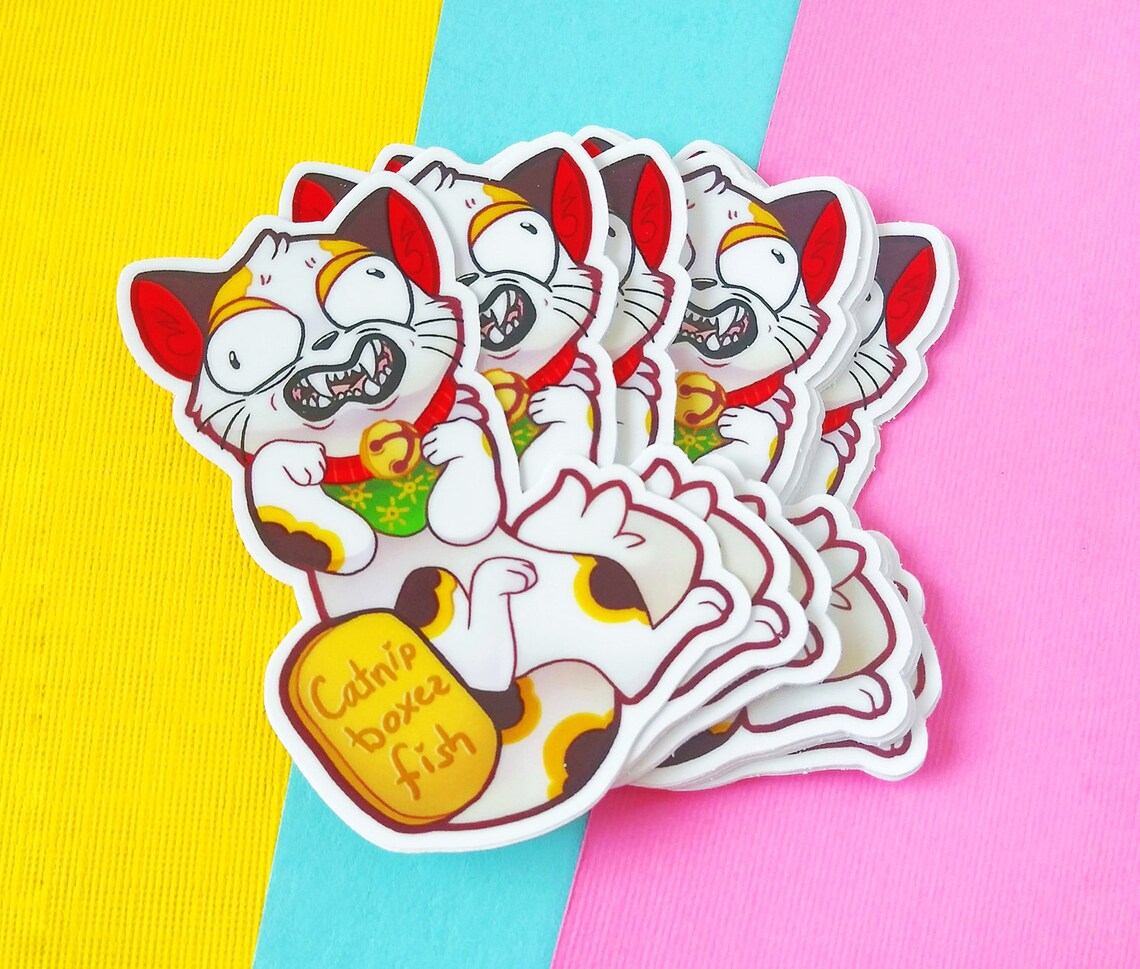 Lucky Cat Sticker 3 Inch Funny Neko Cat Die Cut Sticker - Etsy