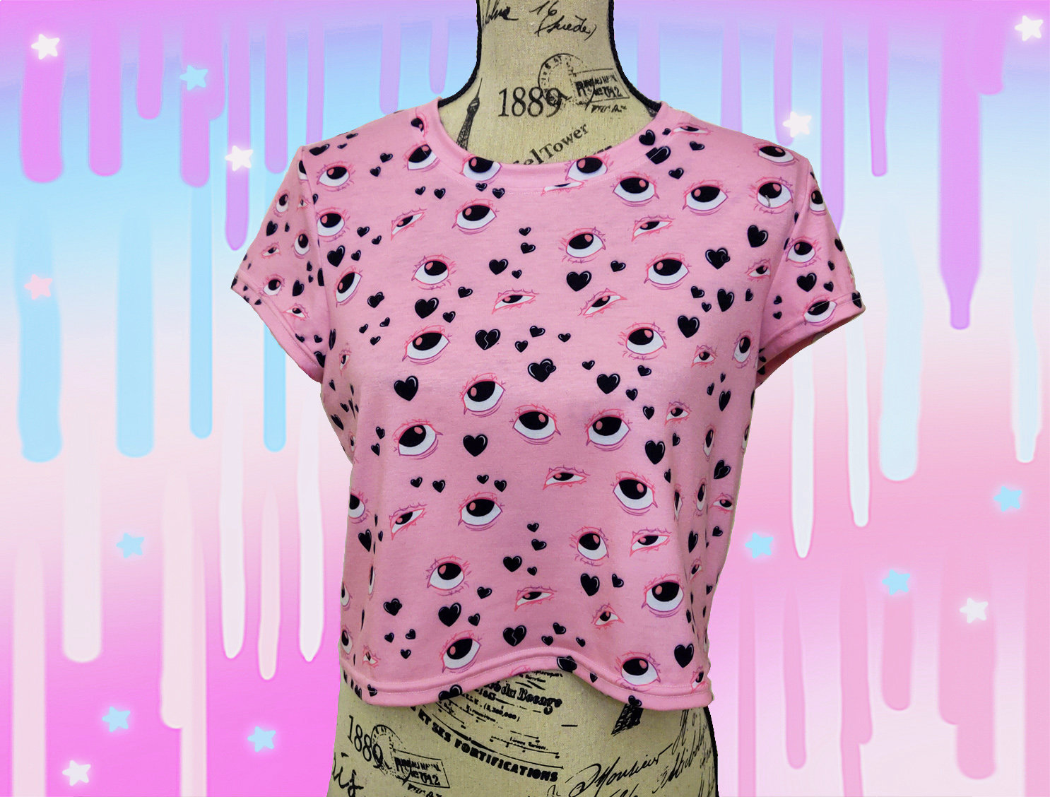 Menhera Cropped T Shirt, Pastel Goth Top With Black, Purple, and Pink ...