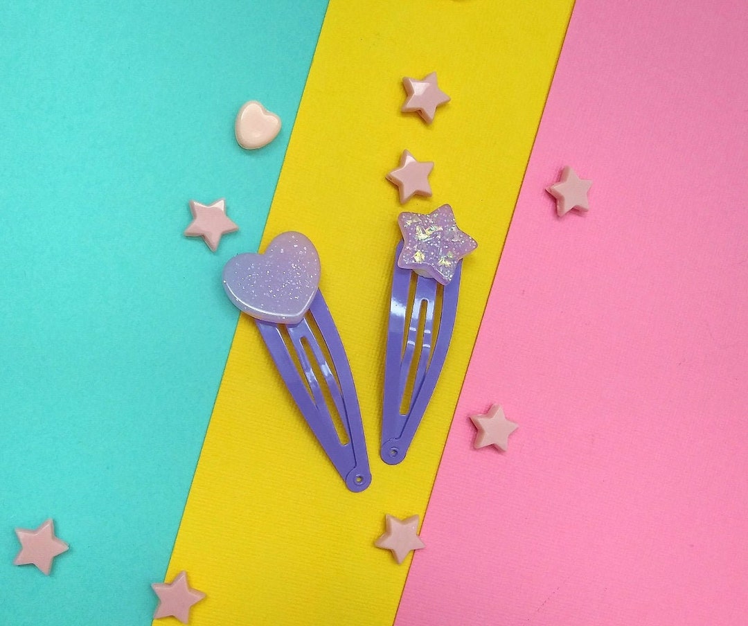 Purple Hair Clips Heart and Star Hair Clips Kawaii Fairy - Etsy