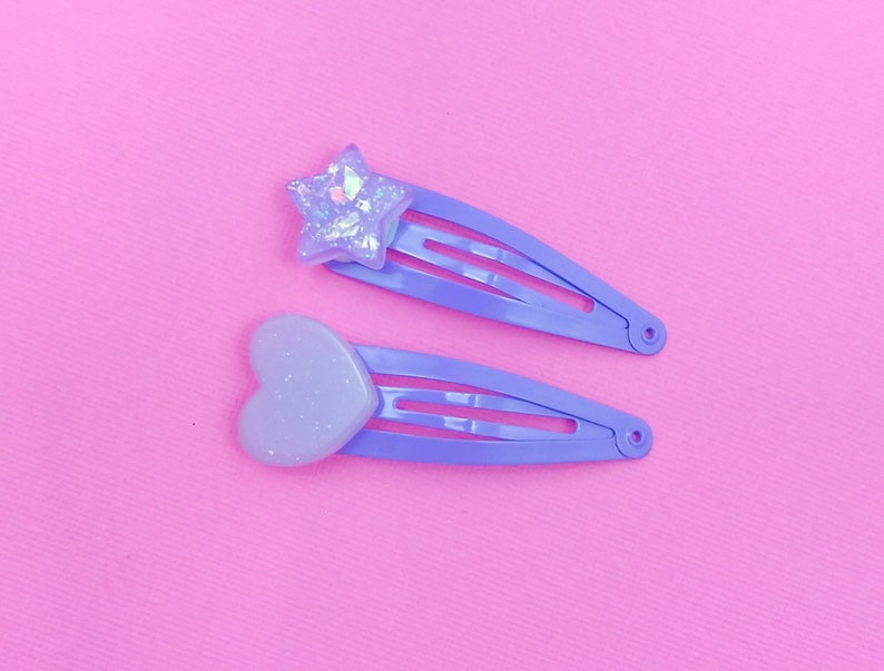 Purple Hair Clips Heart and Star Hair Clips Kawaii Fairy | Etsy