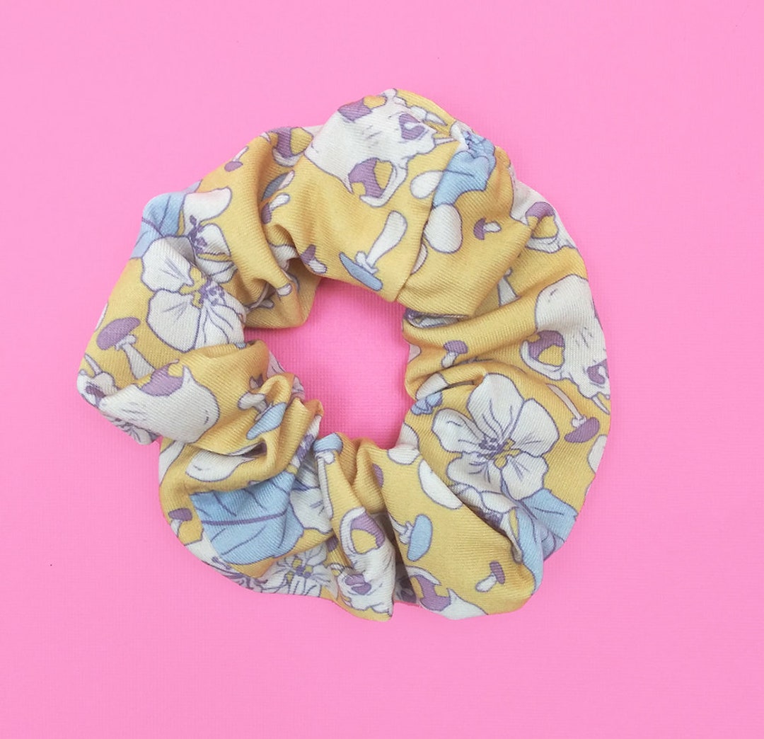 Skull and Flower Scrunchie With Mushrooms, Mustard Yellow Countrycore ...