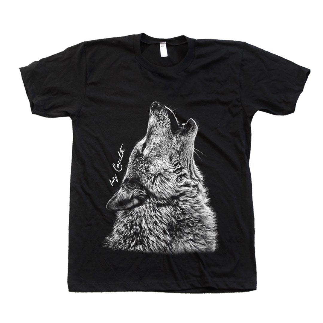 Howling Wolf T-shirt: Animal Screen Print, Black Crew Neck - Etsy