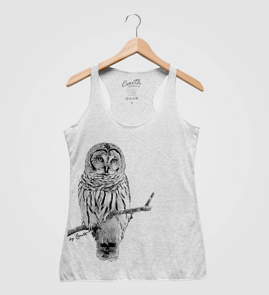 Owl tank top womens racer back top bird print tee graphic | Etsy