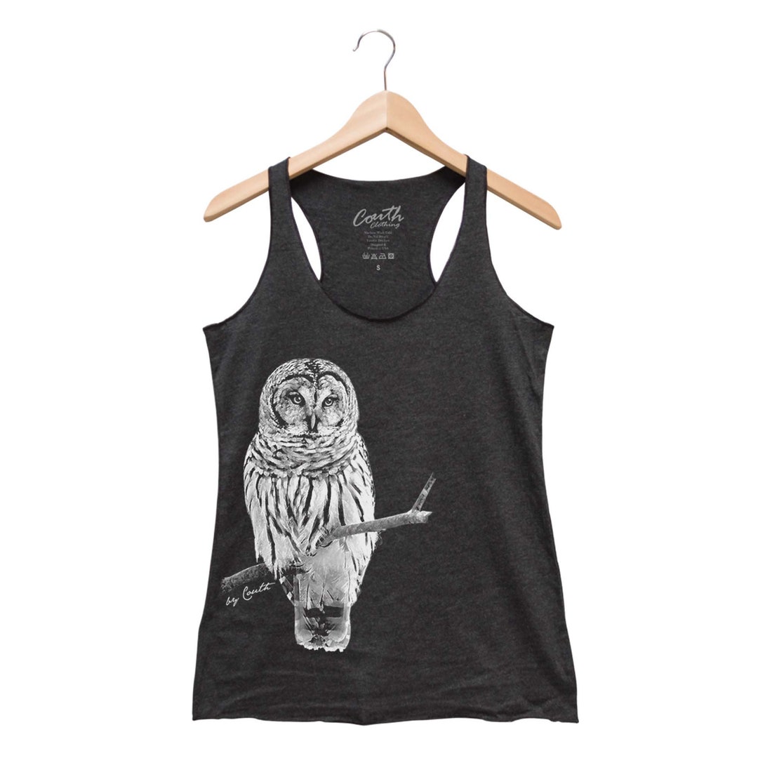 Owl Tank Top, Womens Racer Back Top, Bird Print Tee, Graphic, Gift for ...