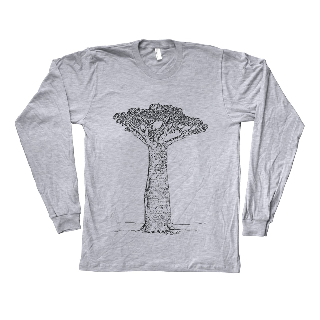 Mens Unisex Baobab Tree Tshirt Hand Screen Print Crew Neck Long Sleeve ...