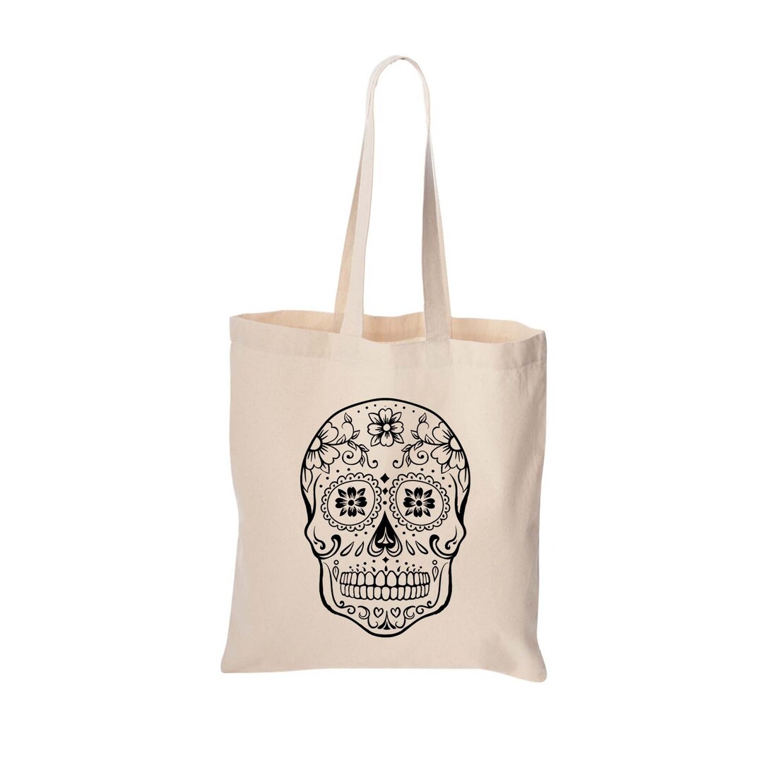 Sugar Skull Halloween Tote Bag: Screen Print Cotton Candy Bag - Etsy