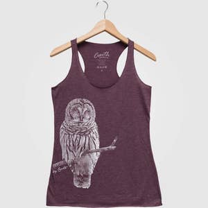 Owl Tank Top Womens Racer Back Top Bird Print Tee Graphic - Etsy
