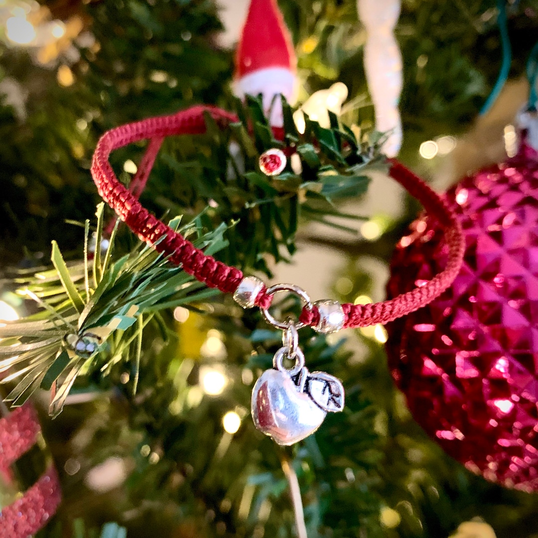 Silver Apple Dangle Charm Handmade Adjustable Bracelet Teacher Gift - Etsy