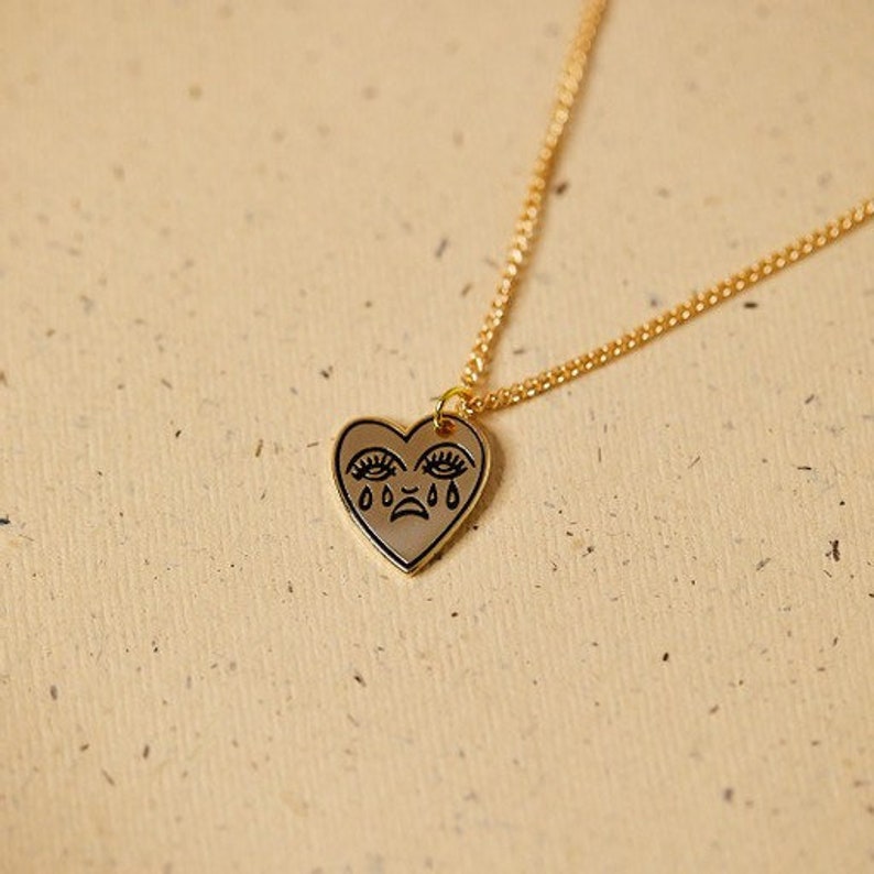Crying Heart Gold Silver Charm Necklace Pendant Chain Necklace Tattoo ...