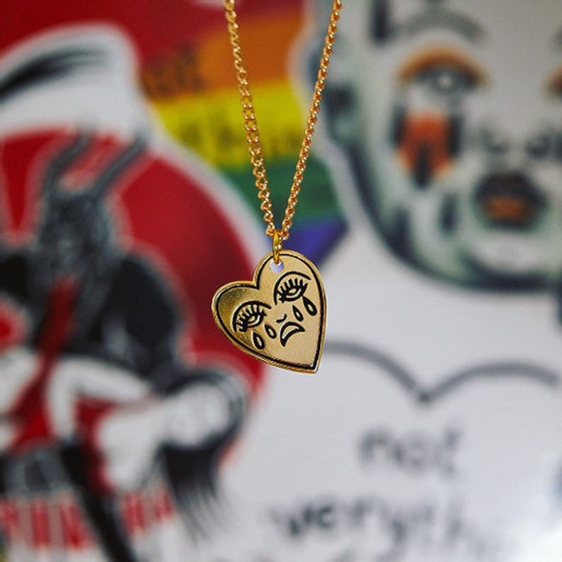 Crying Heart Gold Silver Charm Necklace Pendant Chain Necklace Tattoo ...