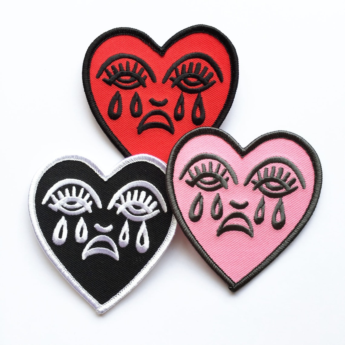 Crying Heart Embroidered Patch - Iron on Patch Red & Black/white Sew on ...