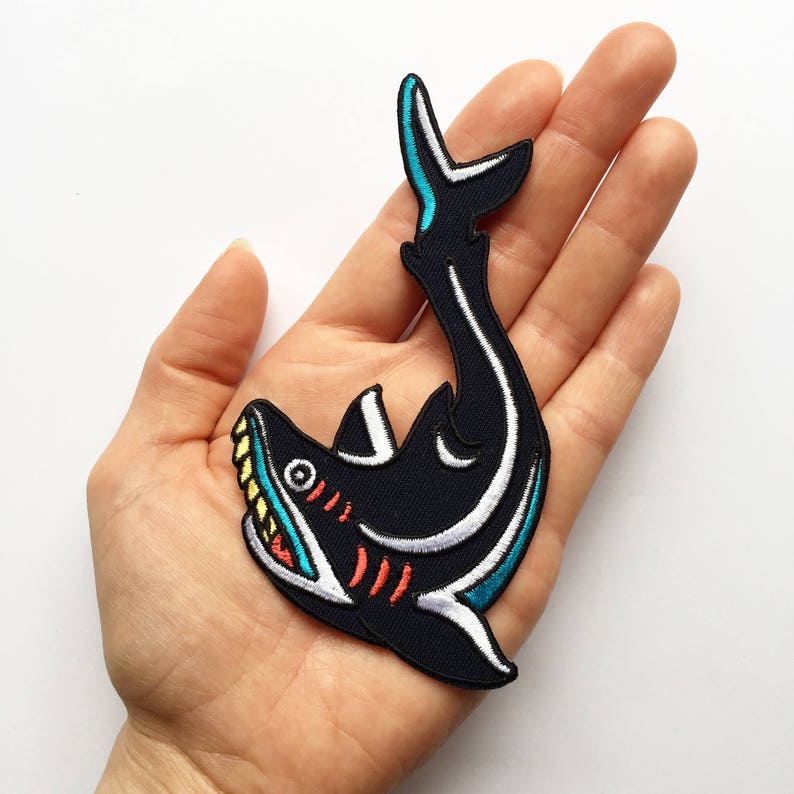 Shark Tattoo Embroidered Patch Iron on Patch Sew on Badge | Etsy