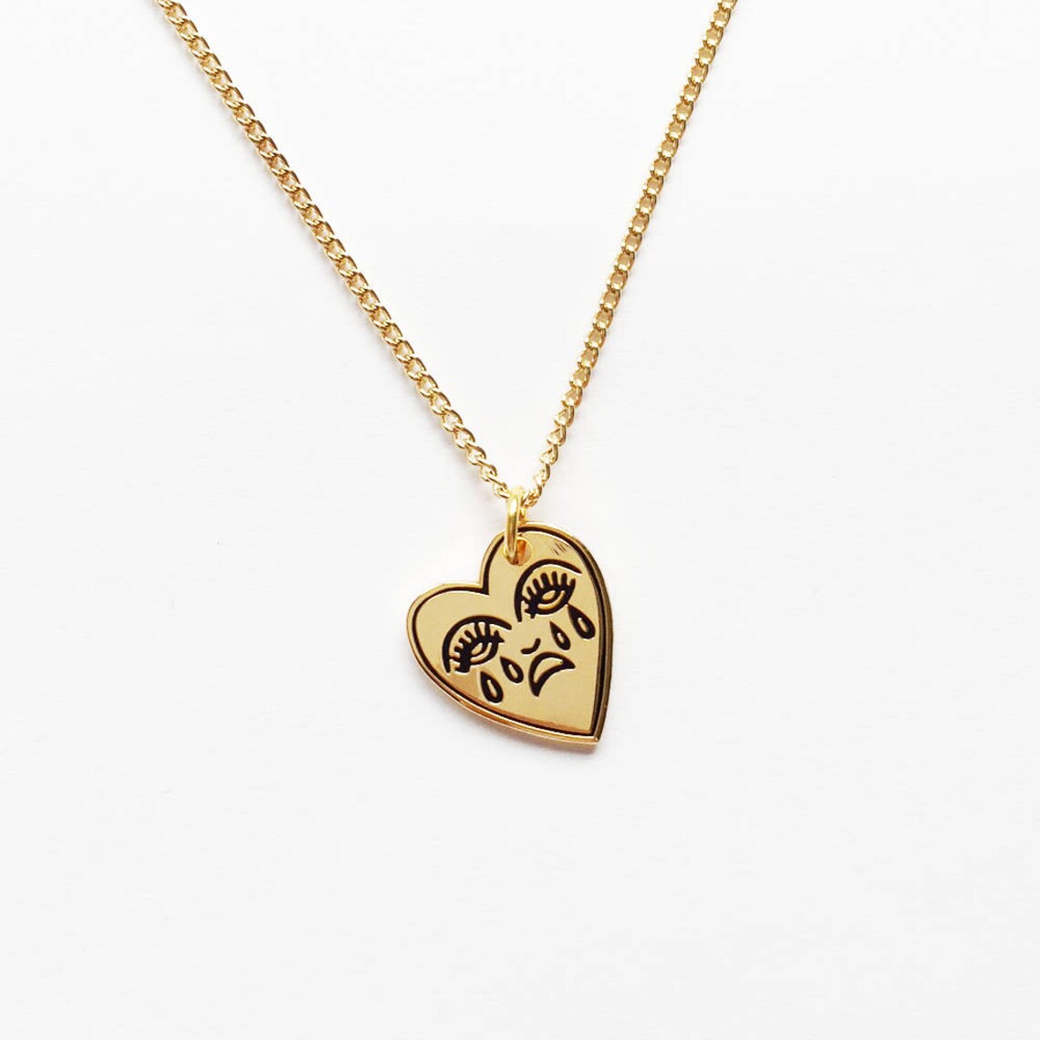 Crying Heart Gold Silver Charm Necklace Pendant Chain Necklace Tattoo ...