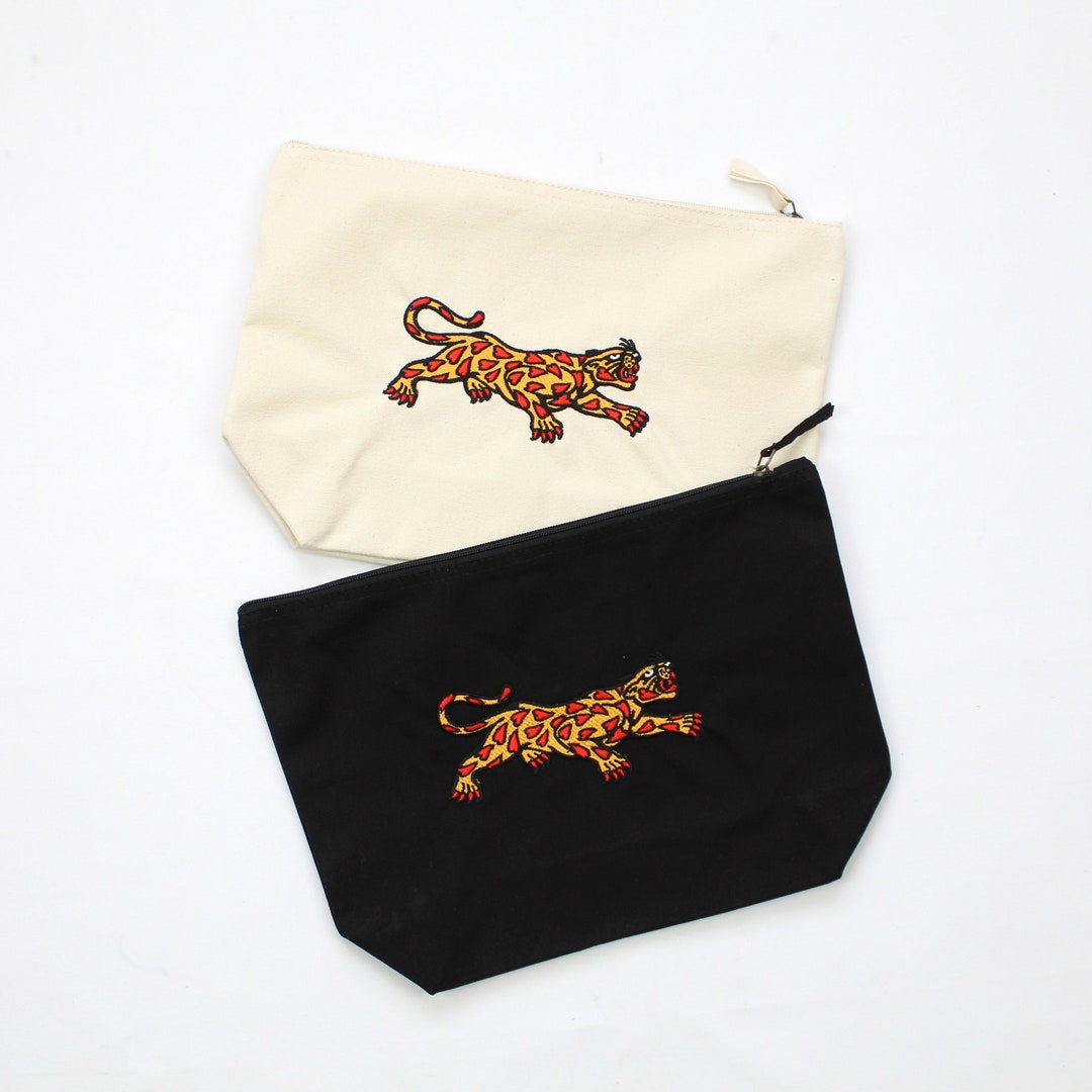 Heart Panther Tattoo Embroidered Canvas Zip Accessory Pouch Make up Bag ...