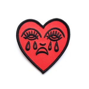 Crying Heart Embroidered Patch - Iron on Patch Red & Black/white Sew on ...