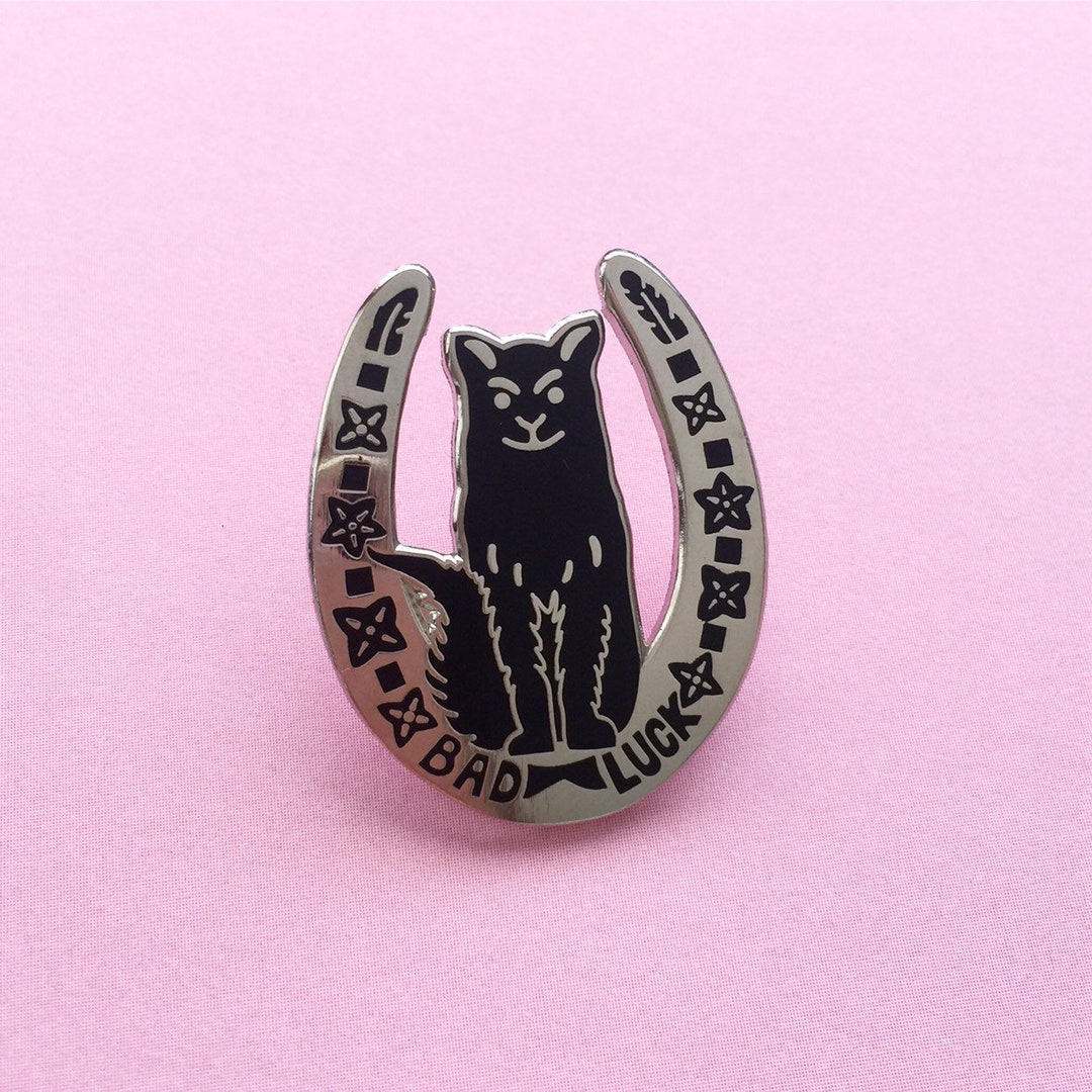 Pech Zwarte Kat Pin Badge Emaille Revers Pin Hoefijzer - Etsy Nederland
