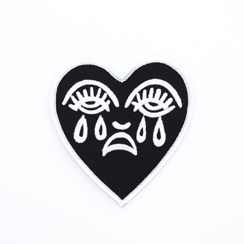 Crying Heart Embroidered Patch - Iron on Patch Red & Black/white Sew on ...
