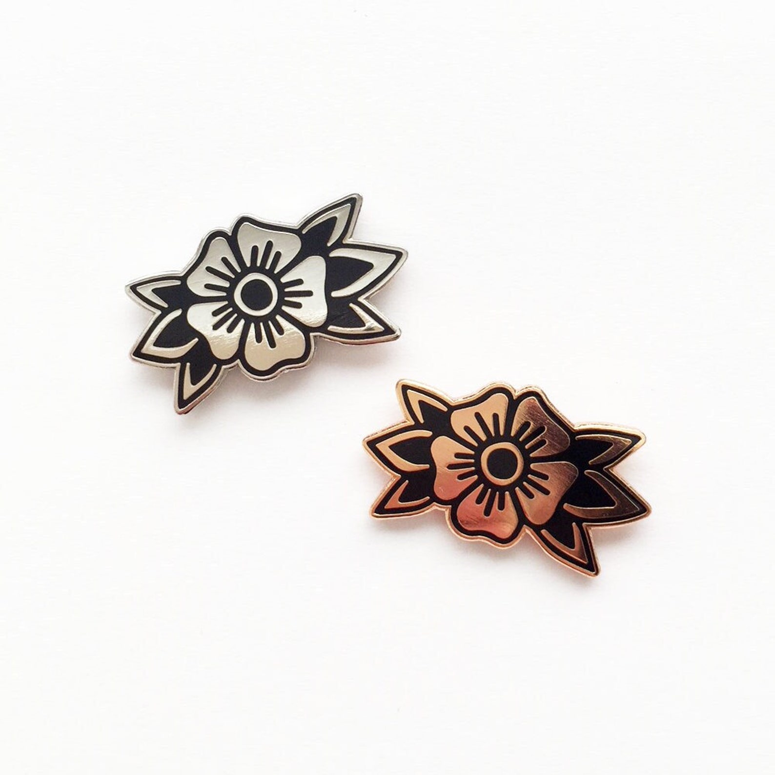 Traditional Flower Tattoo Enamel Pin Lapel Pin Badge Set of 2 Collar ...