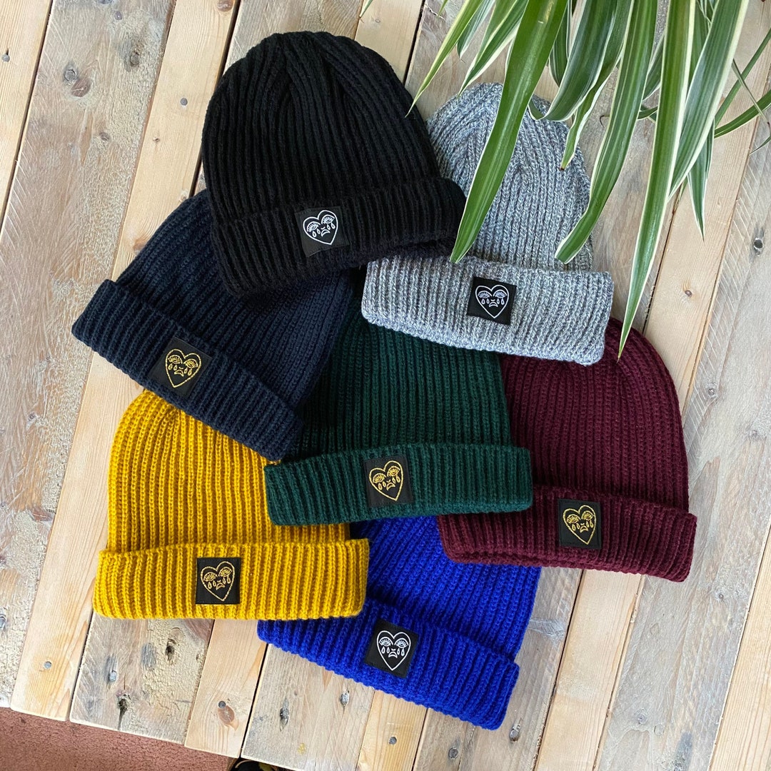 Crying Heart Patch Trawler Beanie Hat Knitted Wool Winter Tattoo Design ...