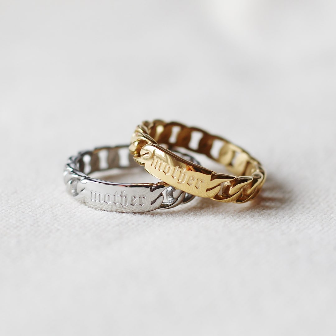 Mother Chain Engraved Gold Silver Ring Minimalist Mom/mum/mama Mother's ...