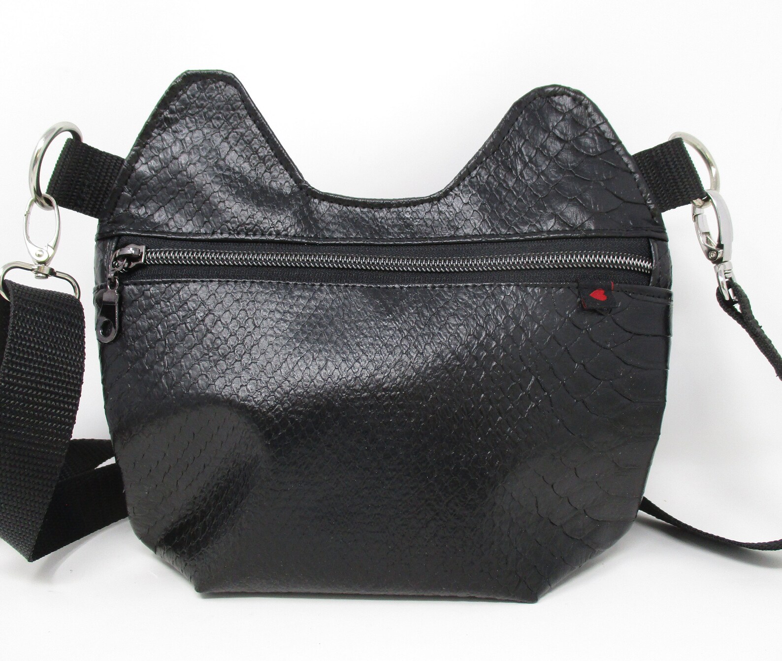Kitty Cat Purse Black Faux Snake Skin Waist Sling Bag Fanny Pack Cross ...