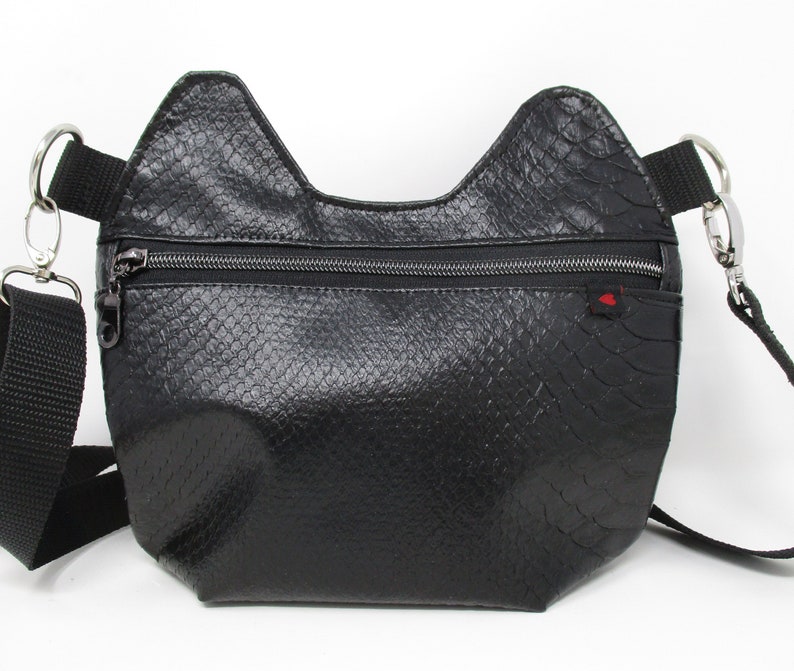 Kitty Cat Purse Black Faux Snake Skin Waist Sling Bag Fanny Pack Cross ...