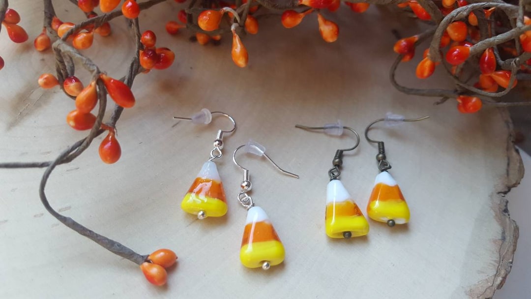 Glass Candy Corn Earrings, Halloween Earrings, Candy Corn Jewelry, Fall ...
