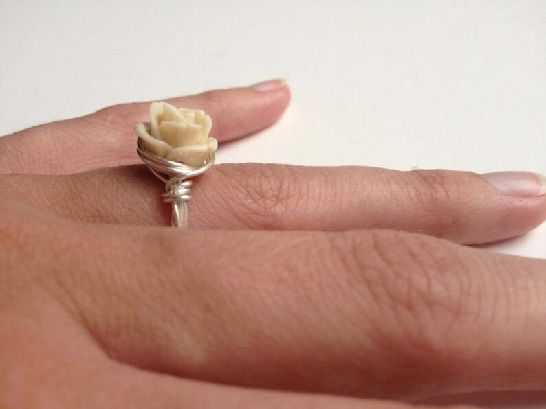 White Rose Ring Ivory Flower Ring Rose Jewelry Rose Ring | Etsy