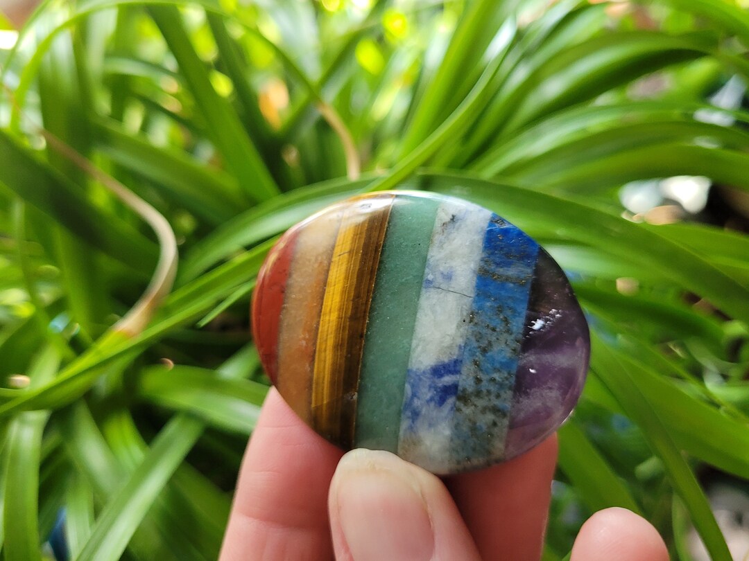 Rainbow Chakra Worry Stone, 7 Chakra Healing Crystal, Rainbow Stone ...