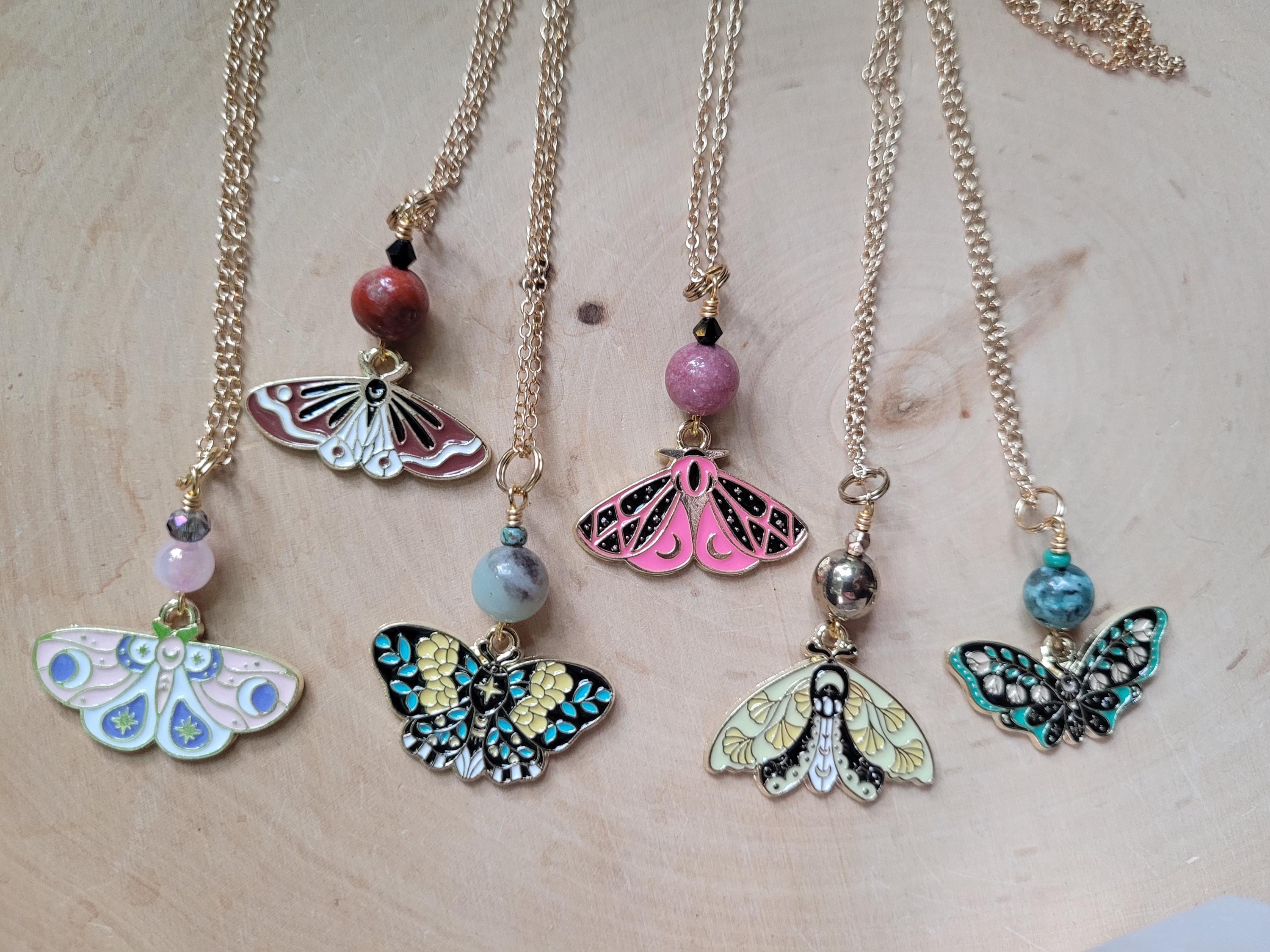 Moon Moth Necklace, Moth Crystal Jewelry, Moth Gift, Magical Moth ...