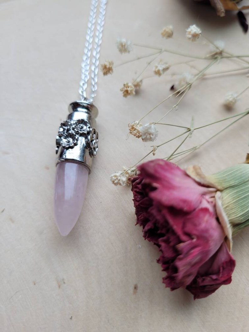 Rose Quartz Bullet Necklace Rose Quartz Jewelry Heart Chakra - Etsy