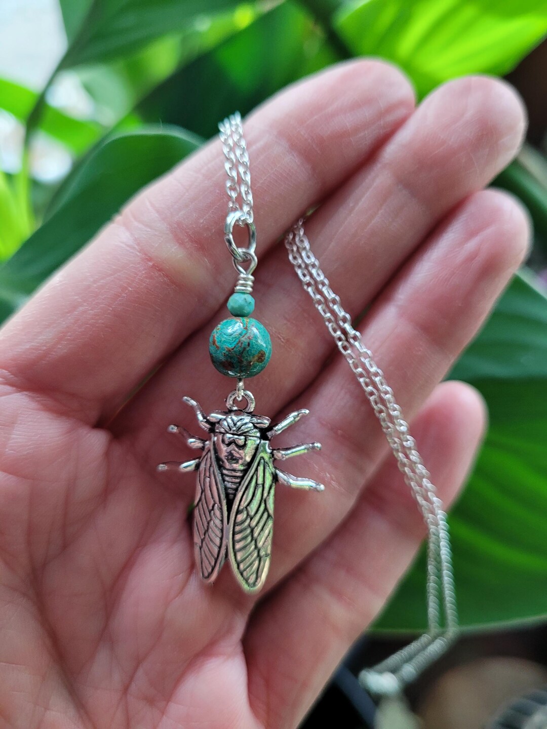 Cicada Necklace, Gemstone Cicada Necklace, Silver Cicada Jewelry, Funky ...