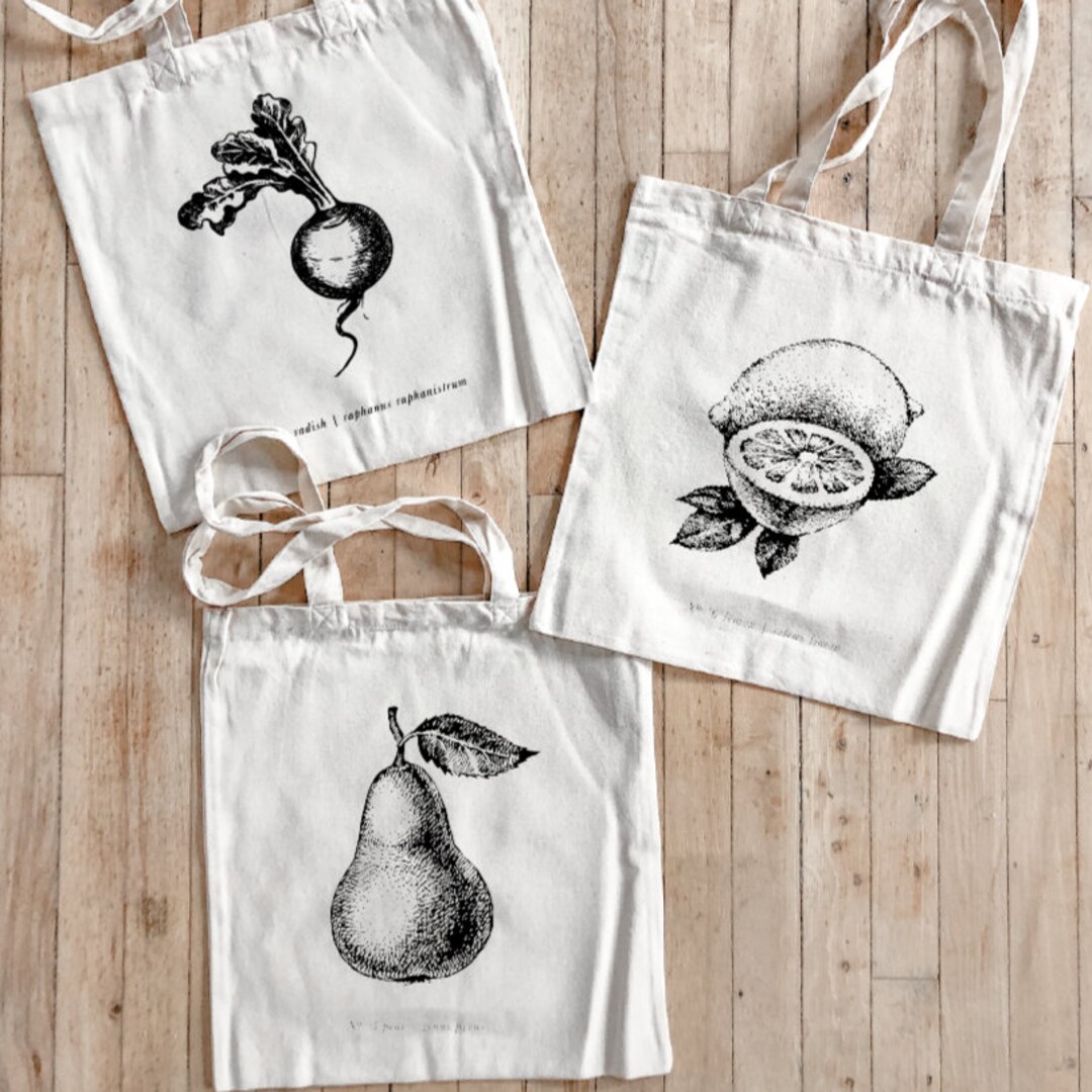 Tote Bag Fruits/veggies Black White Tote Bag, Beach Bag, Market Bag ...
