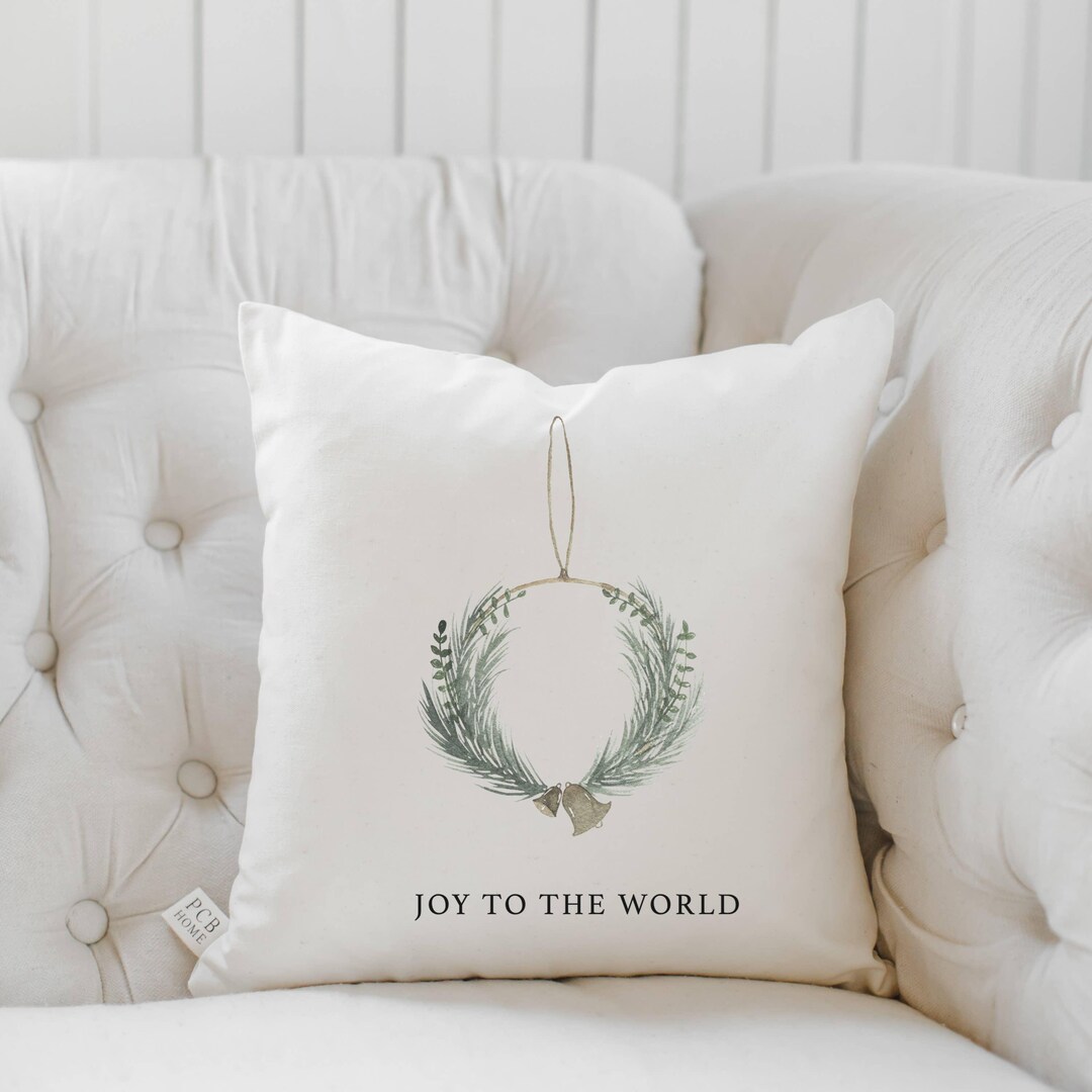 Throw Pillows - Joy to the World Wreath Watercolor | Christmas Hostess ...