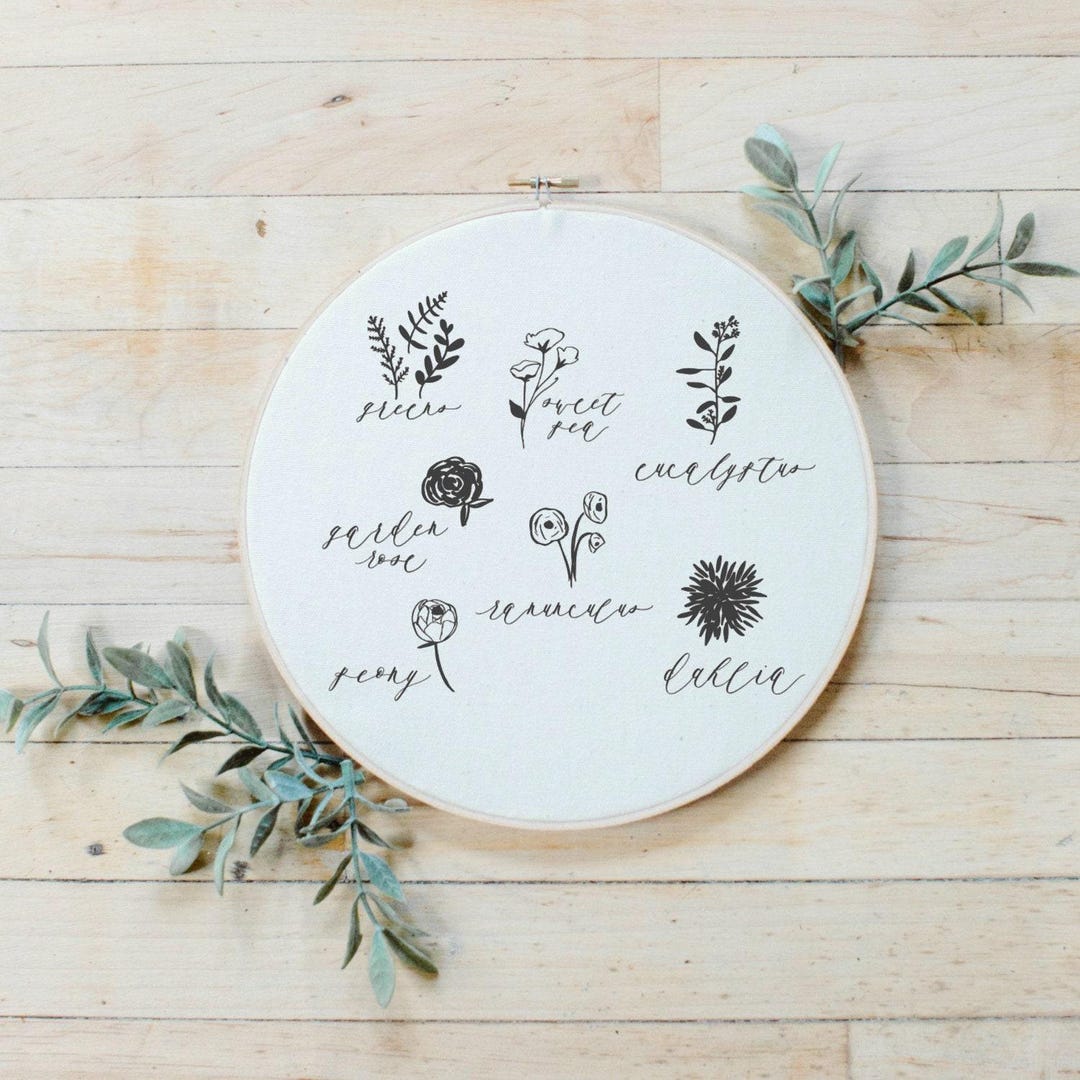 Embroidery Hoops - Flower Types | Bridal Shower Gift, Embroidered Wall ...