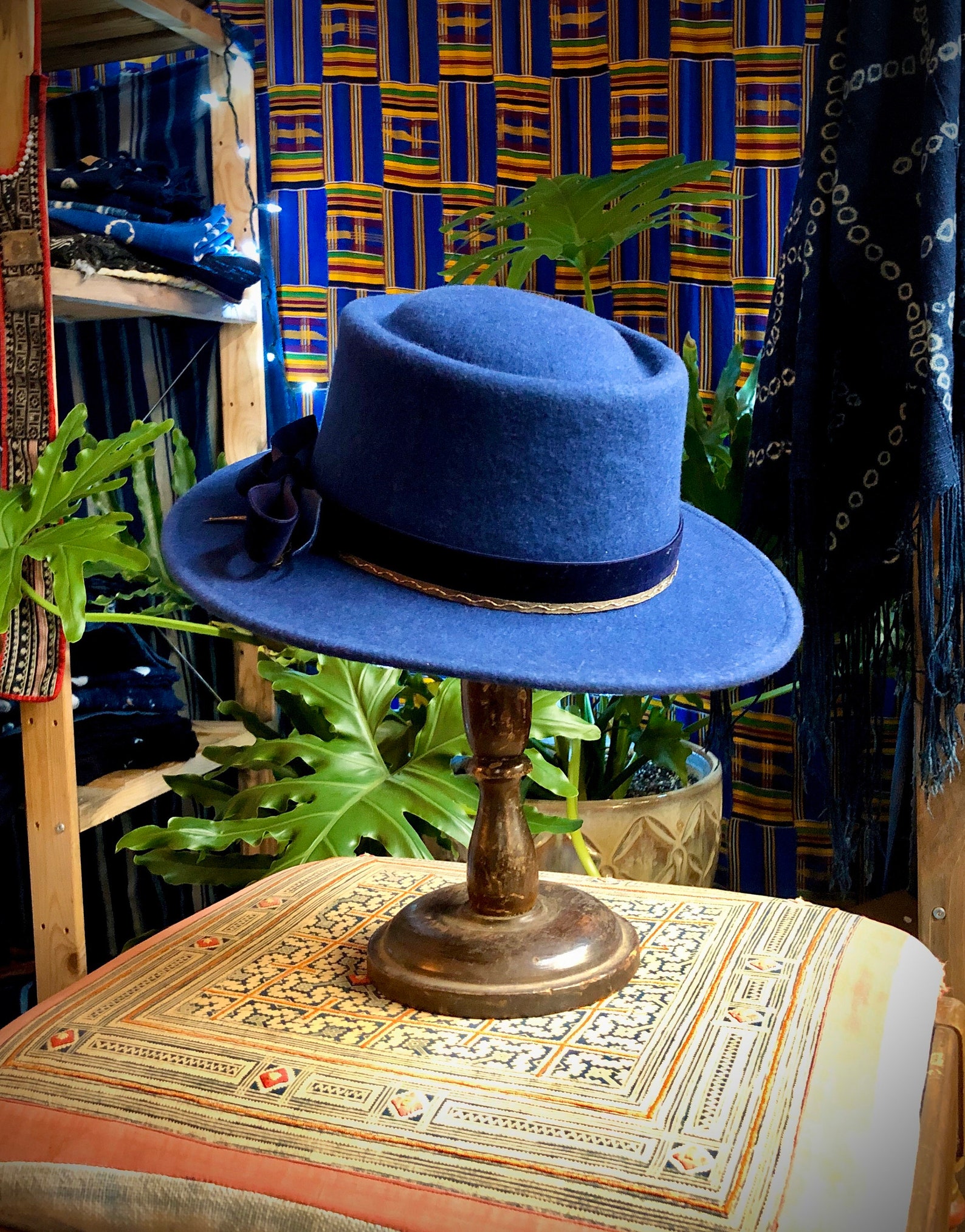 Blue Felt Hat, Wide Brim Blue Pork Pie Hat, Open Crown, Blue Pork Pie ...