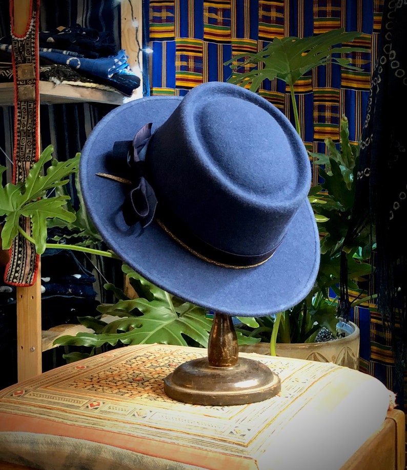 Blue Felt Hat, Wide Brim Blue Pork Pie Hat, Open Crown, Blue Pork Pie ...
