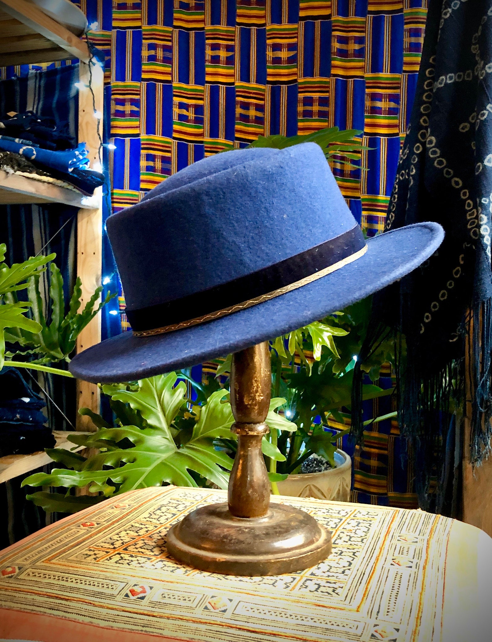 Blue Felt Hat, Wide Brim Blue Pork Pie Hat, Open Crown, Blue Pork Pie ...