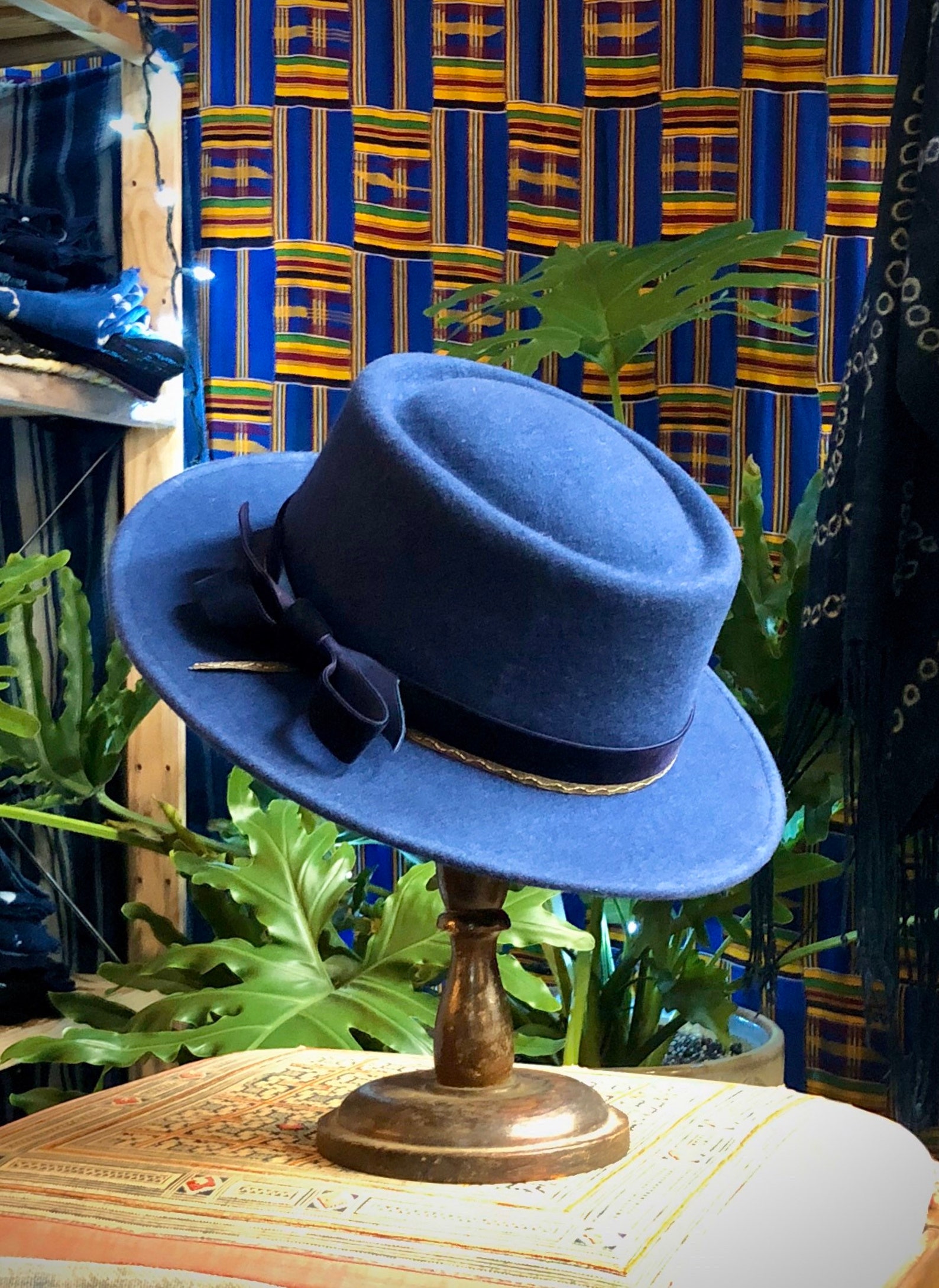 Blue Felt Hat, Wide Brim Blue Pork Pie Hat, Open Crown, Blue Pork Pie ...