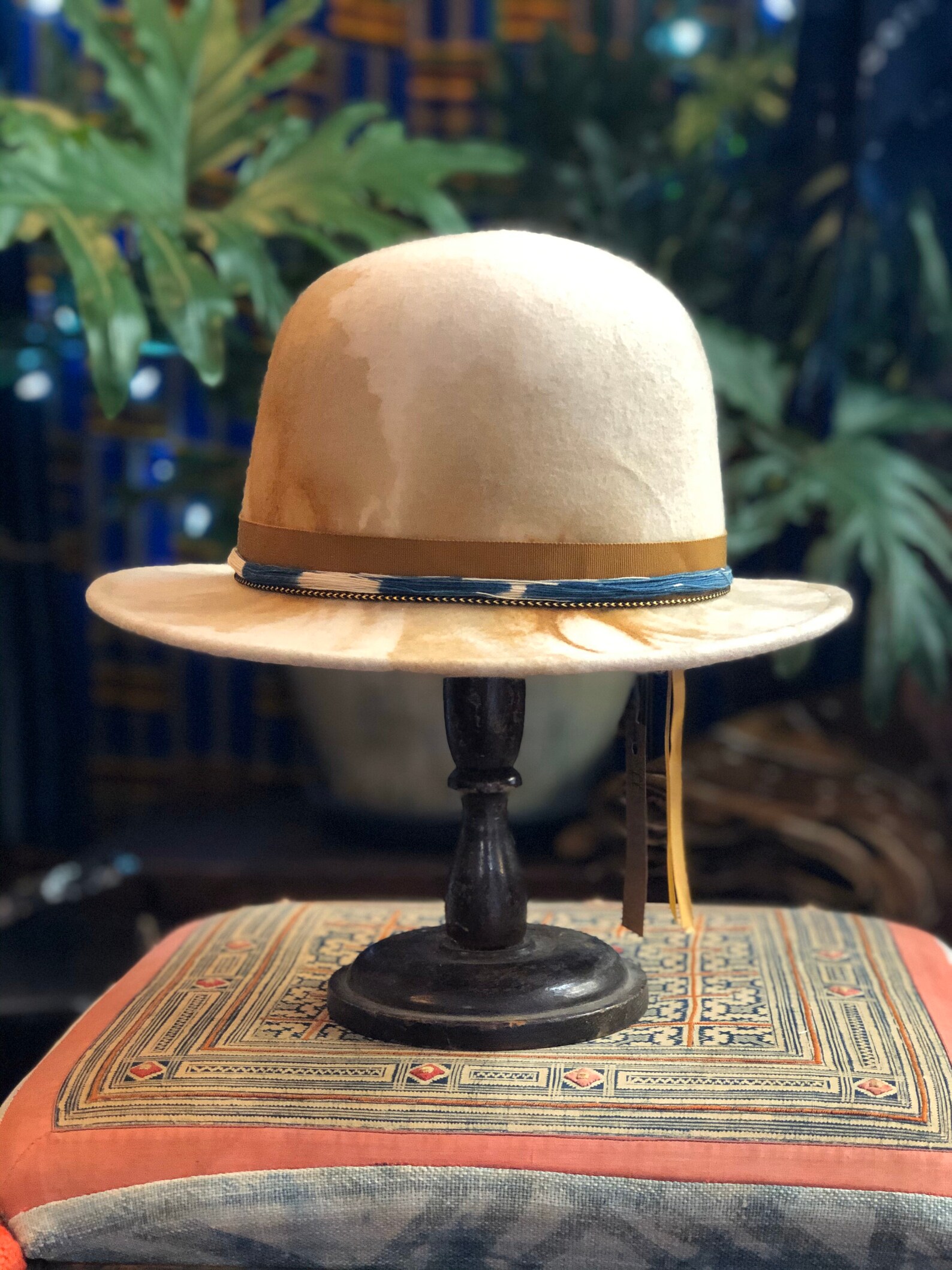 Open Crown Hat, Distressed Open Crown, White Felt Hat, Rust Print, Rust ...