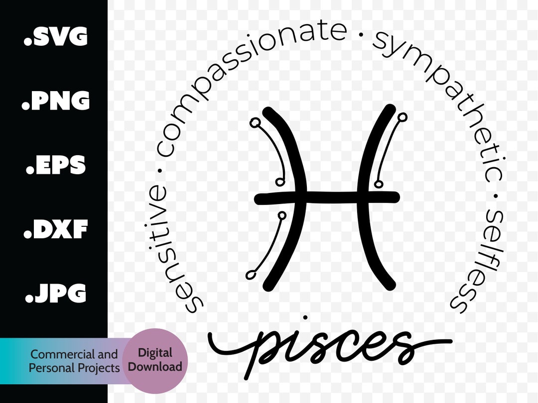 Simple Zodiac Sign - Pisces Line Art - SVG Digital Download, Vector ...