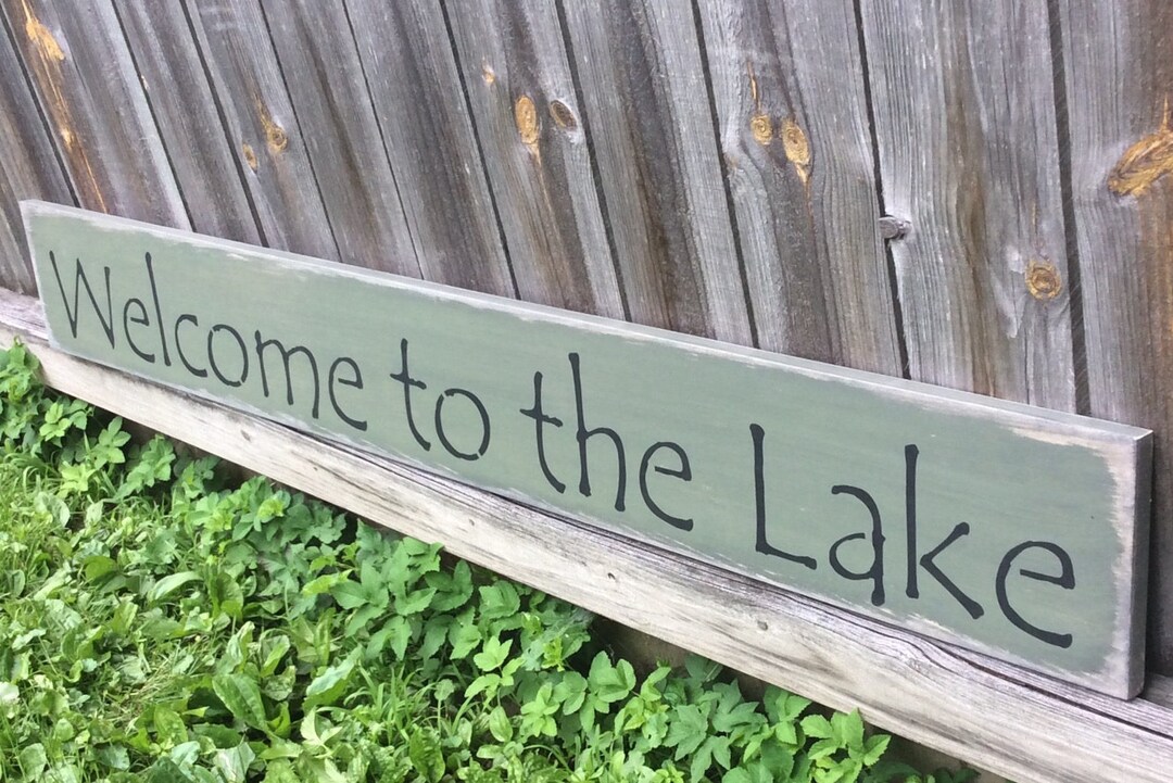 Handmade Welcome to the Lake Wood Sign, Rustic Cabin Decor (5ft) (60" X ...