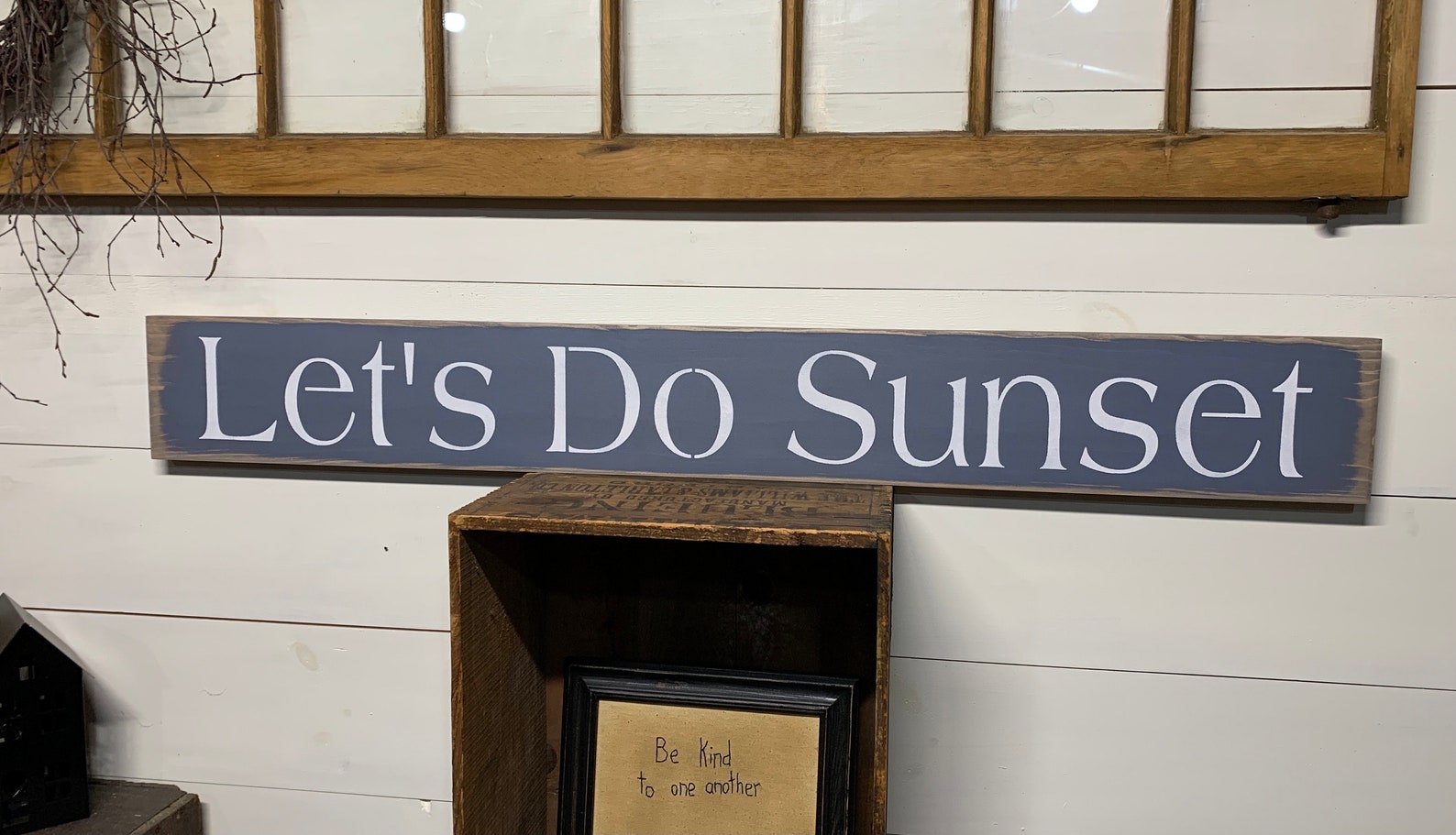 Handmade "let's Do Sunset" Wood Sign, Rustic Cottage Decor (44” X 5.5 ...